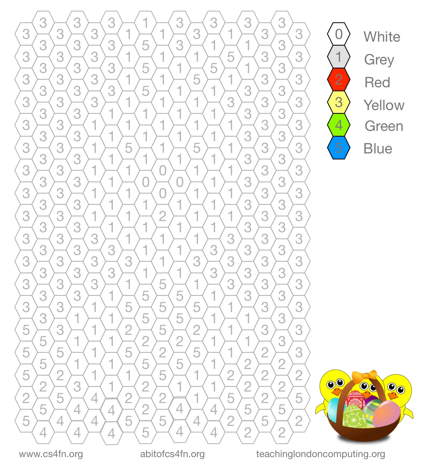 Easter Hex Colour-by-number pixel puzzle | A bit of cs4fn
